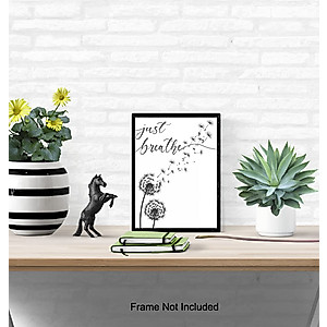 Inspiration Motivation Zen Wall Art & Decor - Just Breathe Wall Art - Encouragement Gift for Woman - Positive Quotes Wall Decor- Home Office Living room Bedroom Wall Art - Meditation Wall Art UNFRAMED