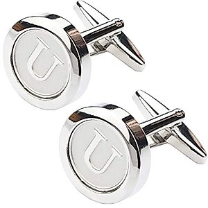 Dannyshi Mens Classic Stainless Steel Initial Cufflinks 26 Alphabet Initial Letter Cufflinks Business Wedding Shirts A-Z (U)