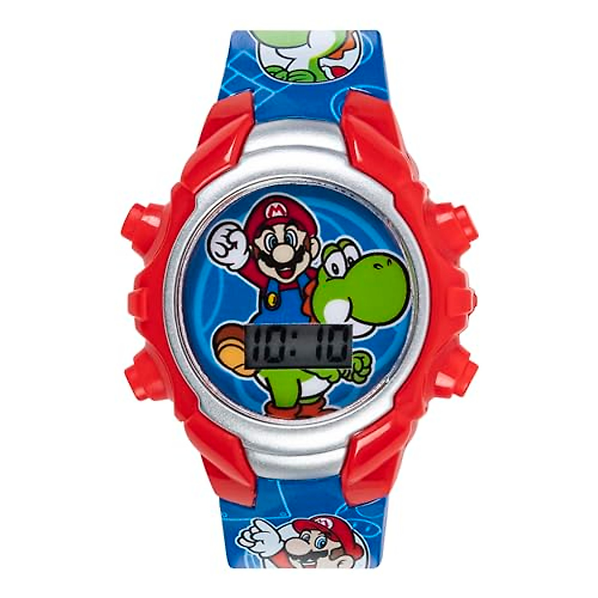 Accutime Super Mario Kids Digital Watch with Yoshi, LED Light Show, Soft Silicone Strap, Durable Kid-Friendly Design, Fun Time-Telling for Boys and Girls