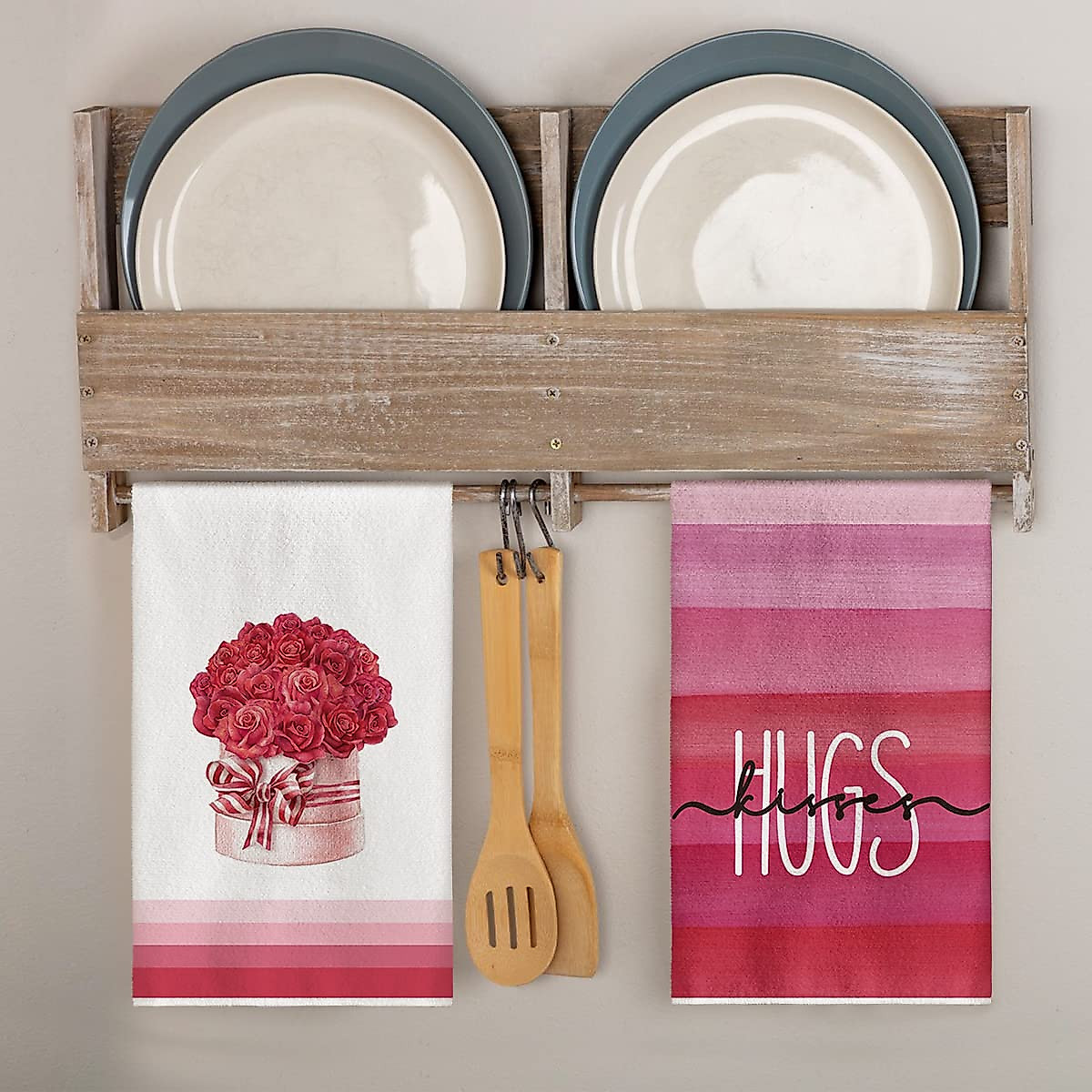 Artoid Mode Gradient Watercolor Rose Heart Be Mine Valentine's Day Kitchen Towels Dish Towels, 18x26 Inch Anniversary Decoration Hand Towels Set of 4