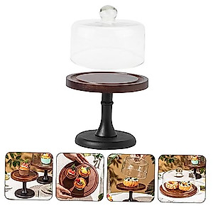 Happyyami 1 Set Wooden Serving Trays Wood Cake Stand Cake Stand with Dome Cake Tray Cake Plate with Lid Wedding Cake Stand Cake Display Cake Stands for Party Fruit Tray Glass Pastry