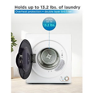 Commercial Care 3.5 Cu. Ft. Portable Dryer, 120V Electric Dryer for Clothes, Front Loading Dryer Machine Holds Up To 13.2 lbs. or 6 kg. of Laundry, Stainless Steel Drum, 1500 Watts, White