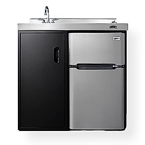 Summit Appliance CK36EL Wide All-In-One Kitchenette; 3.2 cu.ft; Cycle Defrost; Includes a 2-door Refrigerator-freezer; 2-burner Coil Cooktop; Sink and Large Storage Cabinet