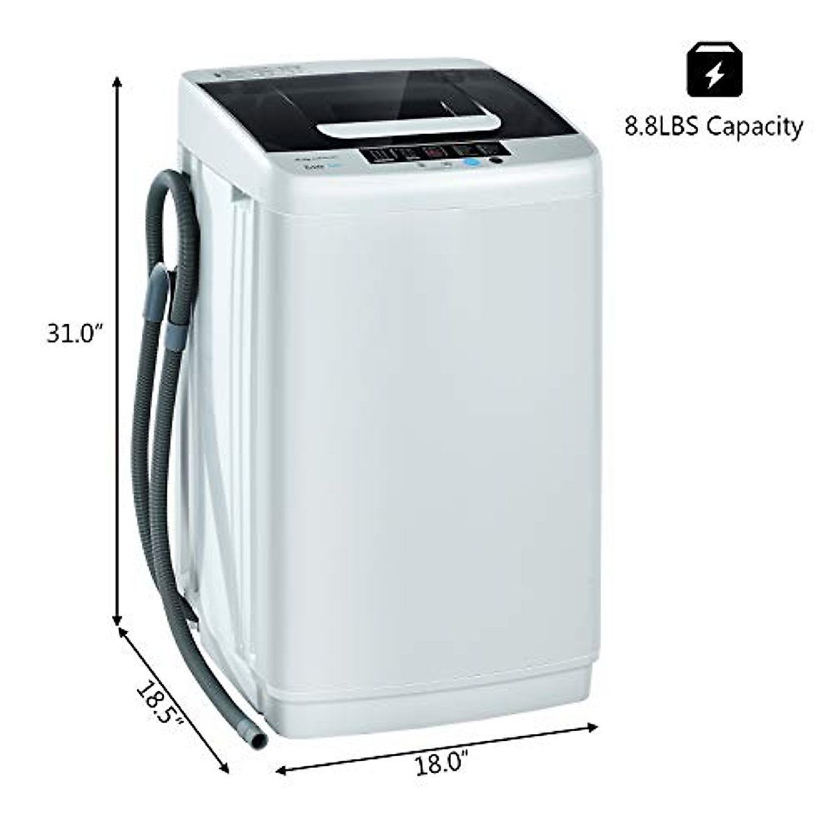 COSTWAY Portable Washing Machine, 2-in-1 Laundry Washer and Spin Combo with 10 Programs, 8.8lbs Capacity, Drain Pump and LED Display, Full Automatic Washer for Apartment, RVs, Dorm, White