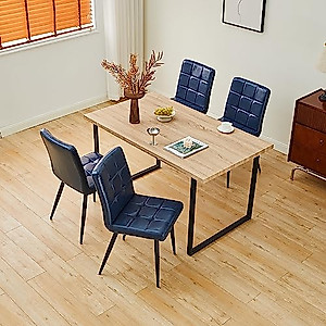 CLIPOP Kitchen Faux Leather Dining Chairs Set of 4, Mid-Century Modern Dining Chair with with Square Grid Design Backrest Heavy Duty Metal Legs, Armless Kitchen Accent Chair for Living Room, Blue