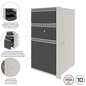 Bestar Connexion 16W Add-On 3 Drawer Pedestal in slate & sandstone