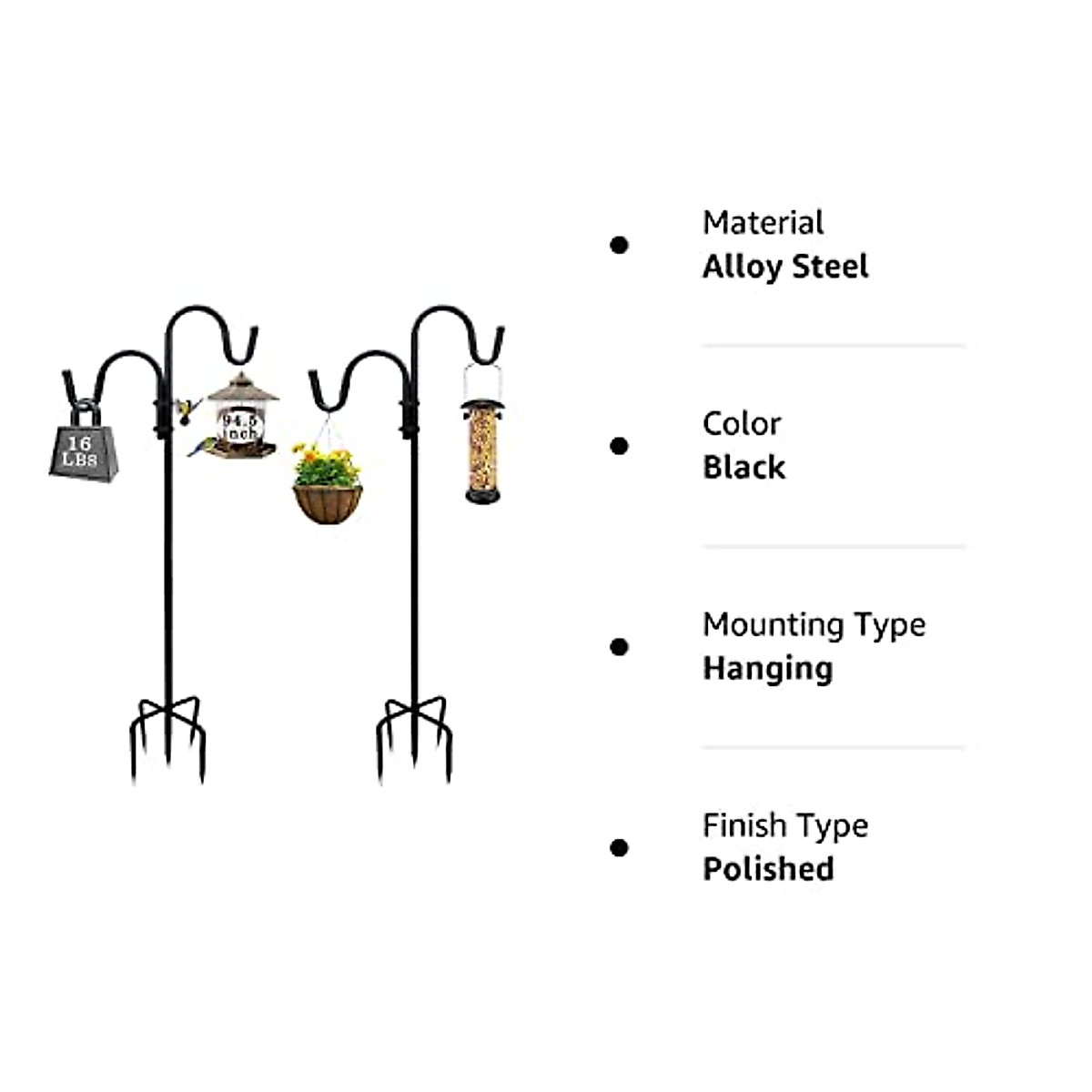 BYBAG Adjustable Double Shepherds Hook,94.5 Inch Tall Heavy Duty Hanging Stakes Two Sided Garden Pole for Bird-Feeder Lantern Plant-Hook Garden-Stake,Plant Stand Hanger for Outdoor Wedding Decor