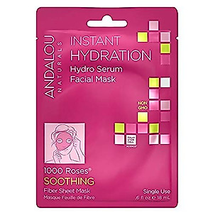 Andalou Naturals Instant Hydration Hydro Serum Facial Mask, Single Face Mask, 0.6 Ounce (Pack of 6)