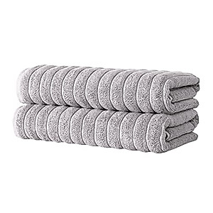 Classic Turkish Towels Luxury Ribbed 2 Piece Bath Towel Set - 100% Turkish Cotton Absorbent, Quick-Dry, Premium Towels for Bathroom, 27x54 inches (Platinum)