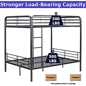 FUSVZ Heavy-Duty Full Over Full Bunk Beds for Adults, Modern Style Bunk Bed Full Over Full Size Frame with Ladders for Kids Boys Girls Teens Adults, Weight Capacity 500LBS, Easy to assemble (Gunmetal)