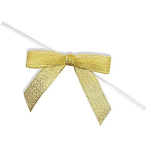 Gold Satin Bow Twist Ties for Treat Bags (100 Pack)