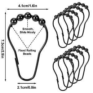 Shower Curtain Rings,Shower Curtain Hooks,Rust Proof Secure Lock Ring Clips for Hanging Bathroom Curtain (Black Pear-Shape)