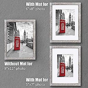 9x12 White Picture Frames Solid Wood Rustic White Display Pictures 6x8 or 5x7 with Mat or 9x12 without Mat - Farmhouse Distressed Photo Frame for Art with 2 Mats Wall Mounting,Table Top - Set of 1