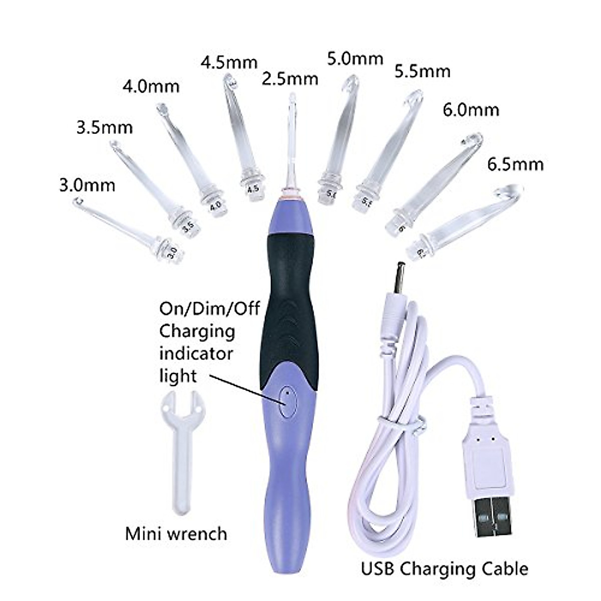 Lighted Crochet Hooks Set- Rechargeable Crochet Hook with Latest Case, 9 in 1 Interchangeable Heads Light Crochet Hooks with Accessories