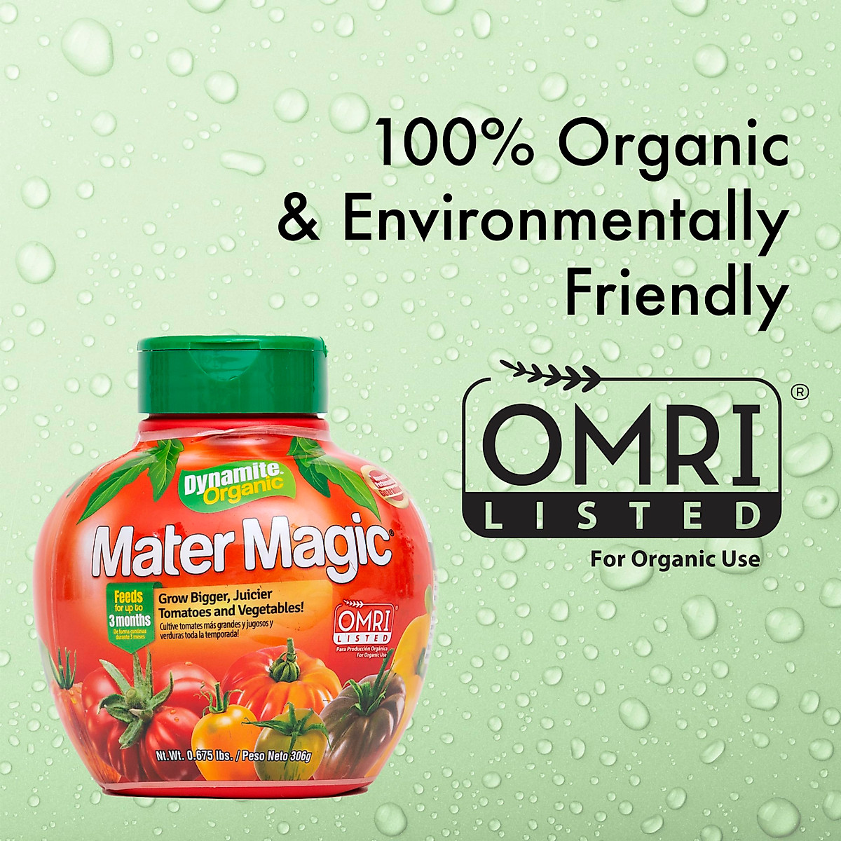 Dynamite Mater Magic - Organic Tomato Fertilizer for Bigger, Juicier Tomatoes and Vegetables, OMRI Listed, Nitrogen and Calcium-Rich Plant Food - .675 Pound Container with Shaker Lid