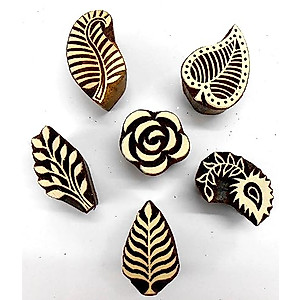 Crafts of India Flowers and Leaf Wooden Blocks Stamps for Printing on Textiles, Pottery Crafts,Henna, Scrapbooking (Set of 6)