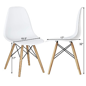 GOFLAME DSW Dining Chairs, Shell Plastic Chairs with Wood Legs, Modern Style Armless Chairs for Living Room Kitchen Bedroom, Eiffel DSW Style Side Chairs with Ergonomic Backrest Set of 2, White