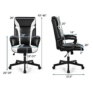 MARURY Modern Home Office Desk Chair, Office Chair Computer Desk Chair, Leather W/Padded Armrest White Chairs, for Home Office Make Up