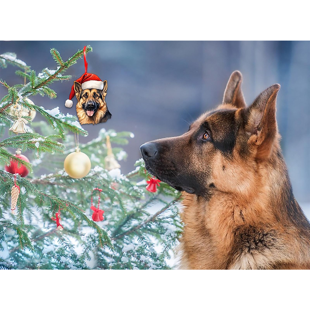 D24TIME German Shepherd Christmas Ornament-German Shepherd Ornament for Christmas Tree Decorations Acrylic German Shepherd Gifts for Women German Shepherd Dog Lovers Car Home Office Hanging Decor