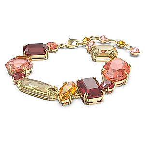 Swarovski Gema Soft Bracelet, Multicolored Crystals in Warm Tones, Mixed Cuts, on Gold-Tone Finished Band, Part of the Swarovski Gema Collection