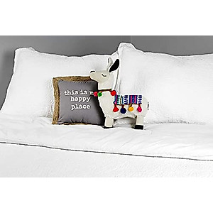 Decorae Plush Llama with Blanket and Pom-Poms, Stuffed Llama Shaped Decorative Pillow