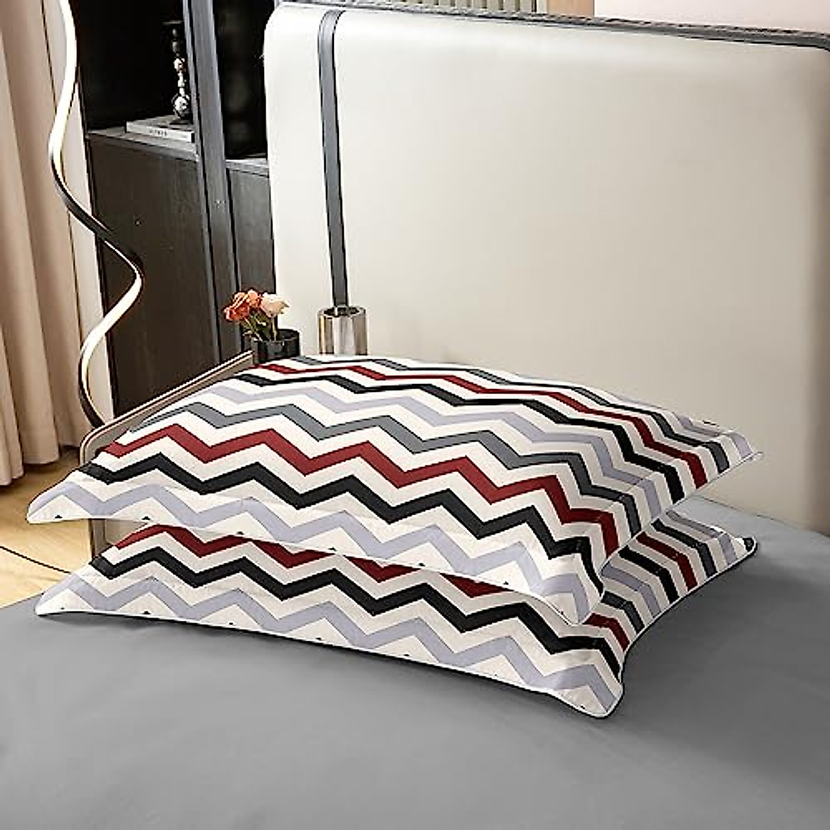 Geometric 100% Natural Cotton Duvet Cover,Zig Zag Lines Bedding Set for Kids Boys Girls,Black Red Grey Geometry Stripes Comforter Cover,Abstract Lines Modern Art Duvet Insert with 1 Pillowcase,Twin