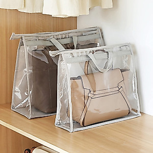 YMOND Handbag Organizer, Transparent Purse Storage Bag, Anti-dust Purse Organizer with Zipper and Handle, Clear Dust Cover Bags for Hanging Closet - 3Pack, Gray