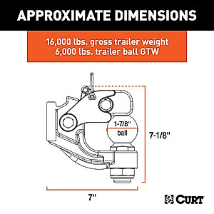 CURT 48180 Pintle Hitch with 1-7/8-Inch Trailer Ball, 16,000 lbs, Mount Required