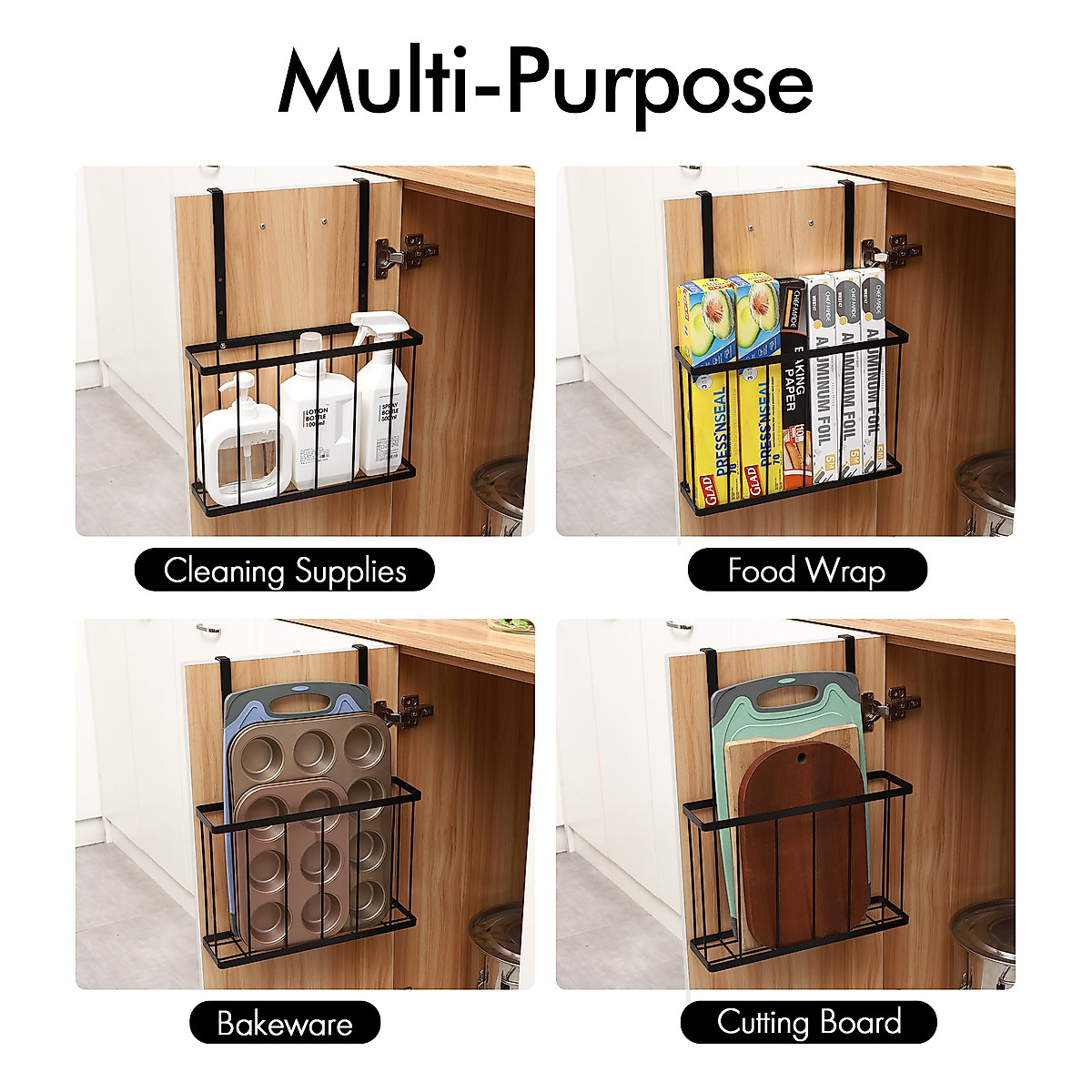 KES Cabinet Door Organizer with Towel Bar, Kitchen Cabinet Organizer with Towel Holder Cutting Board Organizer for Kitchen, Over The Cabinet Door Organize with Towel Rack Matte Black, KUR520-BK