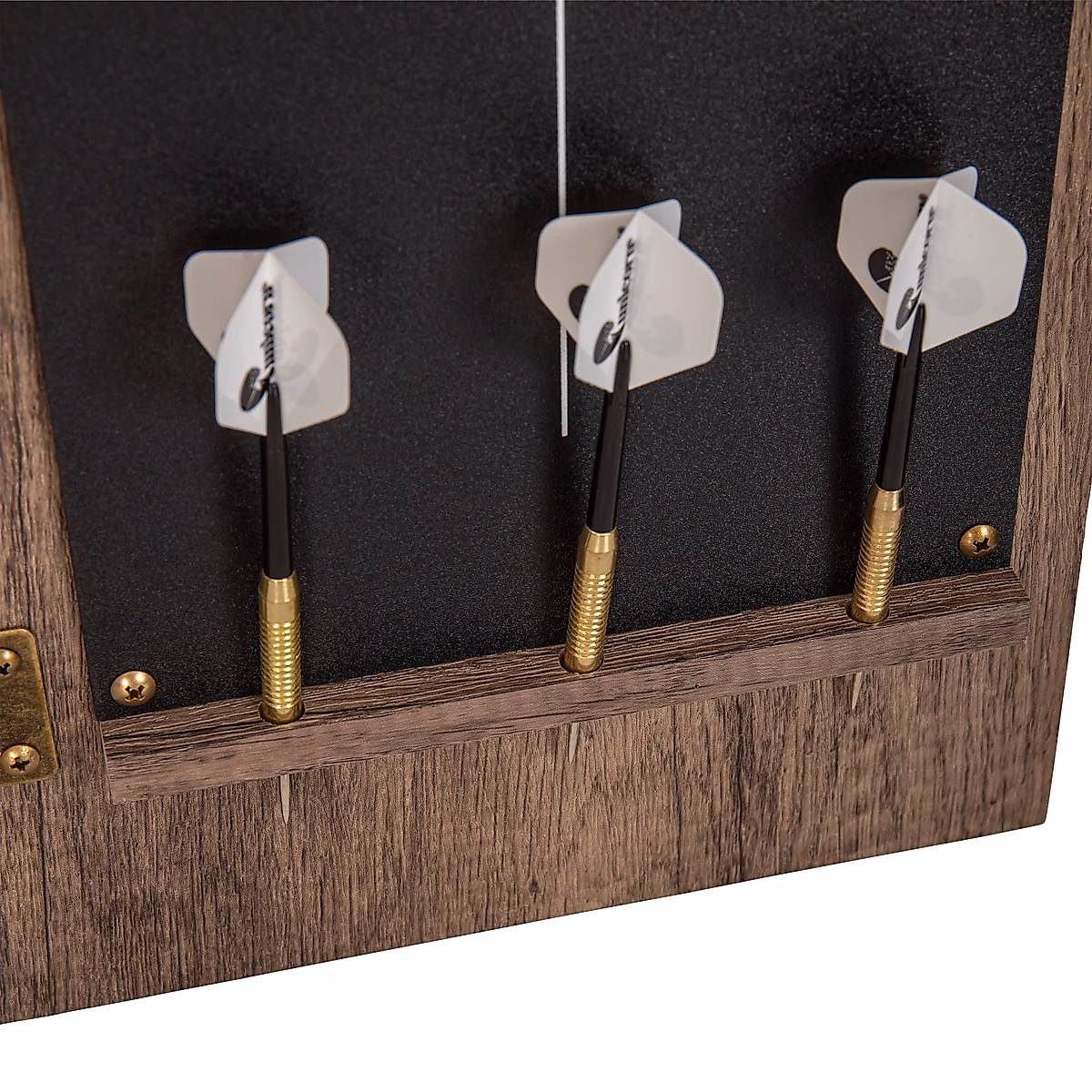 Unicorn LED Bristle Dartboard Cabinet Set - LED Tournament-Style Lighting - Official Size Dartboard - Woodgrain Finish Cabinet with Chalk Scoreboards - Includes Six Steel Tip Darts, Brown