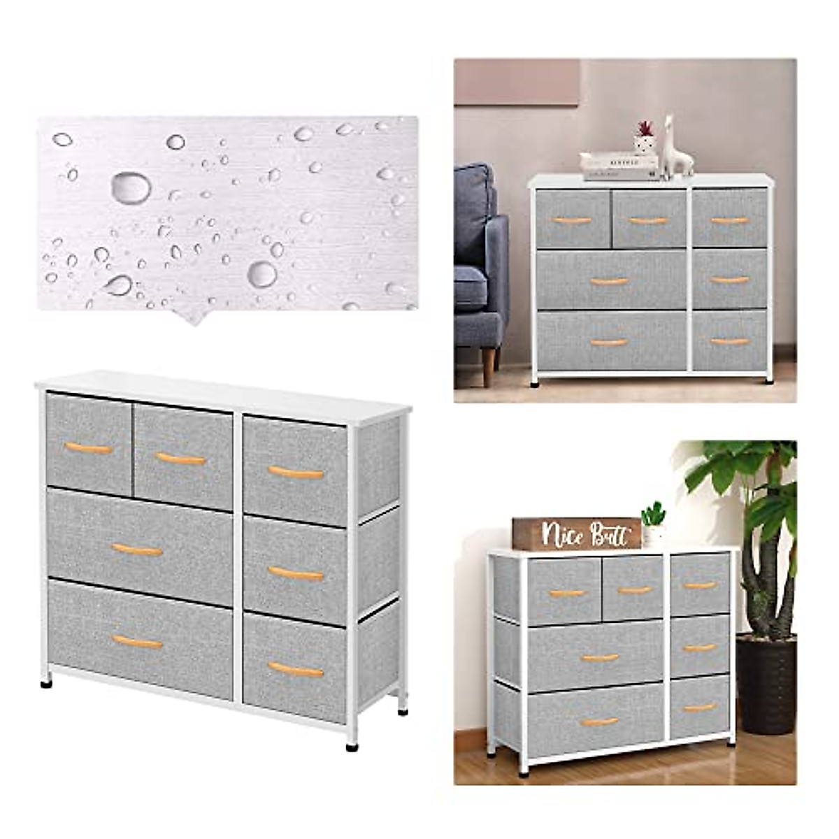 AZL1 Life Concept Dresser Storage Furniture Organizer-Large Standing Unit for Bedroom, Office, Entryway, Living Room and Closet-7 Removable Fabric Drawers, Light Grey