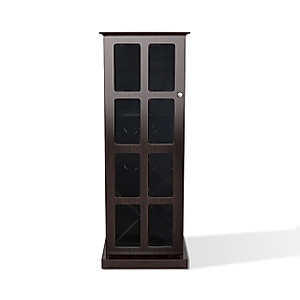 Atlantic Windowpane Wood Wine Cabinet - Store 24 Bottles of Wine, 9 Glasses, Accessory Shelf with Tempered Glass Door in Espresso PN 94835842