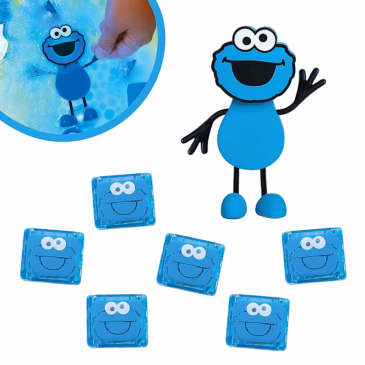 Glo Pals x Sesame Street Cookie Monster Water-Activated Bath Toy with 6 Reusable Light-Up Cubes for Sensory Play