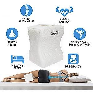 ComfiLife Knee Pillow for Side Sleepers – Firm Support Cooling Memory Foam Leg Pillow for Sleeping – Sciatica Pain Relief, Knee & Back Relief – Water Resistant Between Legs Pillow – Ergonomic Contour