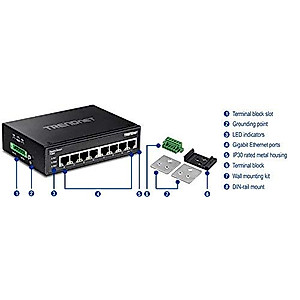 RENDnet 8-Port Hardened Industrial Gigabit DIN-Rail Switch, 16 Gbps Switching Capacity,IP30 Rated Metal Housing (-40 to 167 ºF),DIN-Rail & Wall Mounts Included, TI-G80 (Renewed)