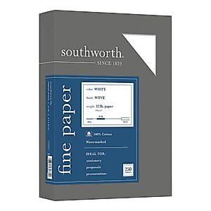 Southworth® 100% Cotton Business Paper, 8 1/2" x 11", 32 Lb, White, Box of 250