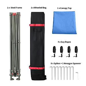 CROWN SHADES 10x10 Canopy Tent, Pop Up Beach Tent for Outdoor Shades with Wheeled Bag, 8 Stakes, 4 Ropes, Outdoor Canopy, Blue