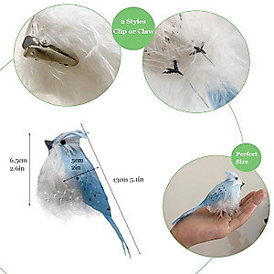 LWINGFLYER 6pcs Realistic Blue Jay Birds Clip on Ornaments Artificial Feathered Birds for Christmas Tree Decoration Wreaths Craft