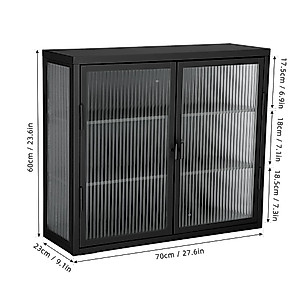 AOCOROE Bathroom Cabinet Wall Mounted with 2 Glass Doors, 3 Metal Shelves, Metal Hanging Cabinet, Wall Cabinets w/Doors & Detachable Shelves for Office, Dining Room Living Room Kitchen Bathroom,Black