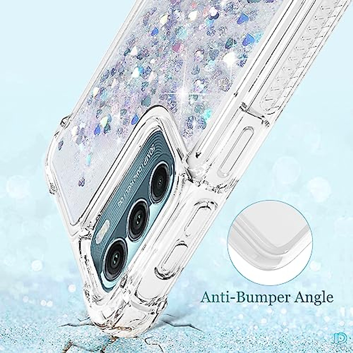 Dzxouui Moto G Stylus 5G 2022 Case - Cute Glitter Quicksand TPU Cover with Glass Screen Protector - Silver