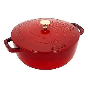 STAUB Specialty Shaped Dutch Cast Iron 3.75-qt Essential French Oven Dragon Lid-Cherry