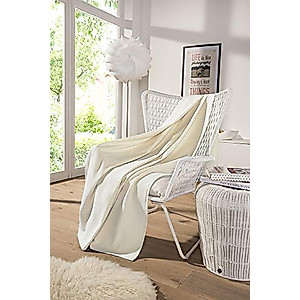 WOHNWOHL (Cream Throw Blanket I 100% Cotton I (60' x 80') Lightweight Waffle Pique Material I Square Airy Sofa Blanket I Easy-Care Summer and Fall Blanket for Every Room I Color: Cream