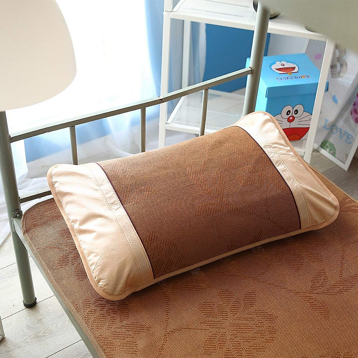 Rattan Cooling Summer Sleeping Pad Home Textile Sleeping Mat Grid Fitted Sheet Summer Cool Bed Cover & Pillow Shams Set(90 * 195cm)