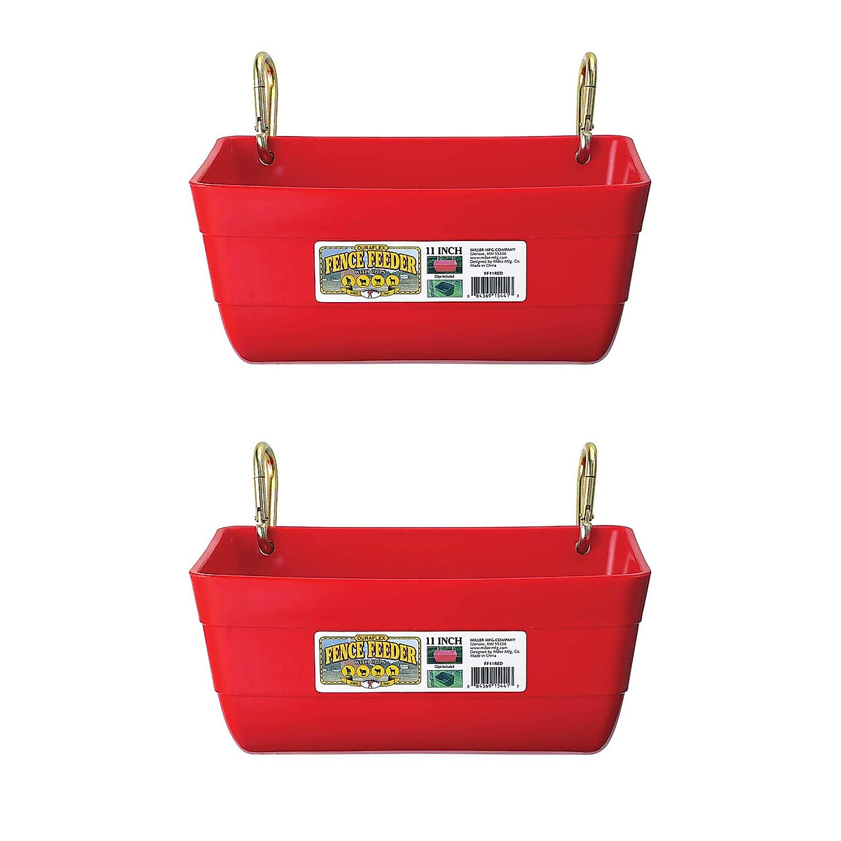 Little Giant FF11RED 4.5 Quart Heavy Duty Plastic Feed Trough Bucket Fence Feeder with Clips for Livestock & Pets, Red (2 Pack)