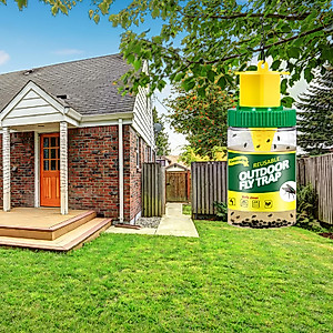 3 Pack Outdoor Hanging Fly Trap Bottles, Reusable Fly Killer Trap Catcher Jar with Natural Bait Refill and Tie Included,Fly Repellent for Outdoor Use Only - Controls Flies for Patios,Barns,Ranches