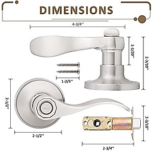 Probrico (1 Pack)Privacy Door Lever[Thumb Turn Lock on The Inside],Locking Door Handle Set for Bedroom & Bathroom Doors,Keyless Satin Nickel Finish Wave Door Lock, Reversible Right & Left Side Handed