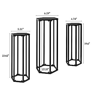 DAILY&DIARY Plant Stand Indoor Set of 3, Modern Hexagon Tall Plant Stand Outdoor Plant Stand Nesting Metal Plant Stand Flower Pot Shelf Holder for Living Room,Patio, Party, Wedding Decor (hex-black)