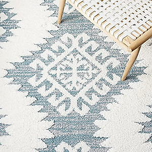SAFAVIEH Moroccan Tassel Shag Collection Runner Rug - 2'3" x 12', Teal & Ivory, Rustic Trellis, Non-Shedding & Easy Care, 2-inch Thick Ideal for High Traffic Areas in Living Room, Bedroom (MTS652K)