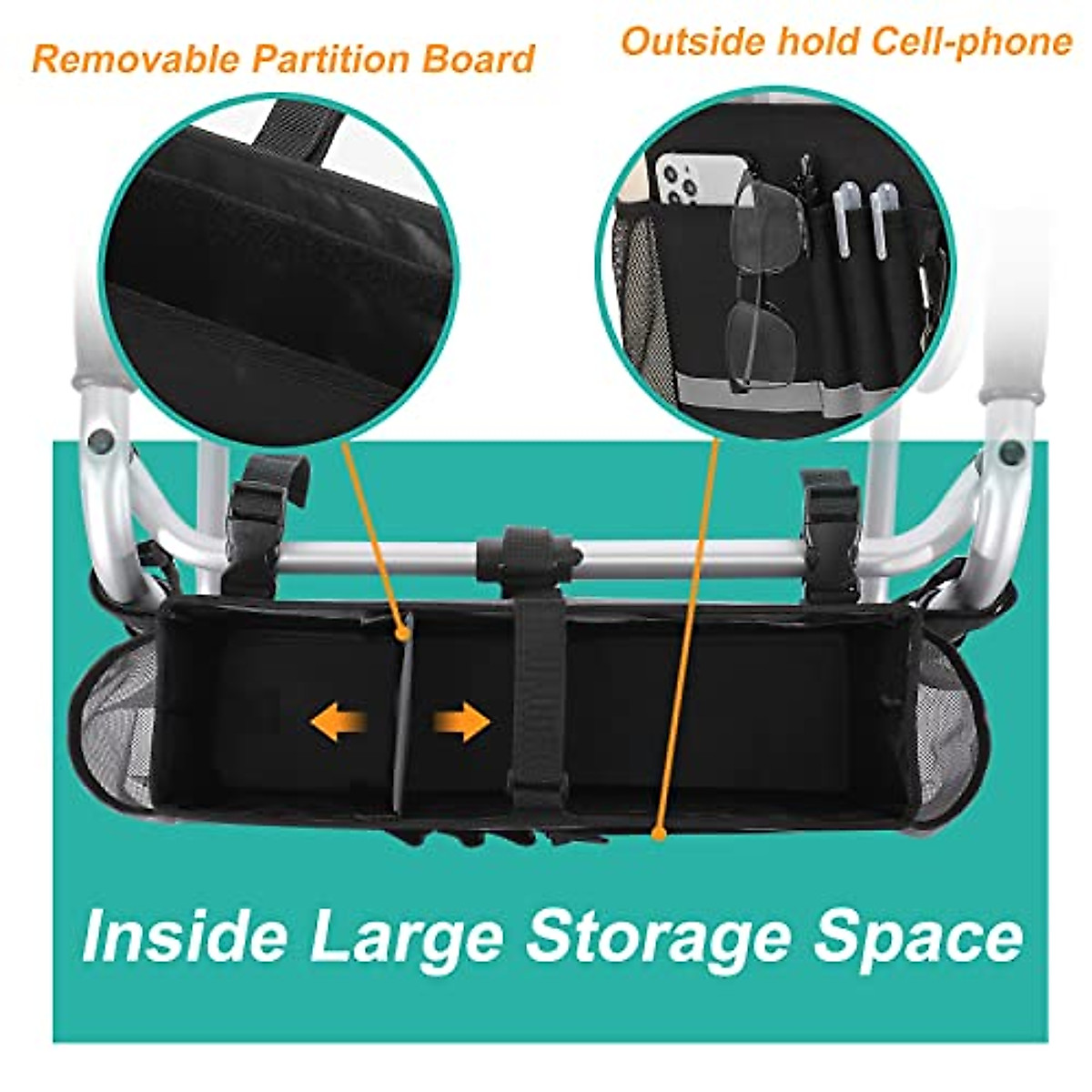 EXLIFBAG Walker Basket, Folding Walker Bag with Cup Holder, Walker Accessories for Seniors, Black