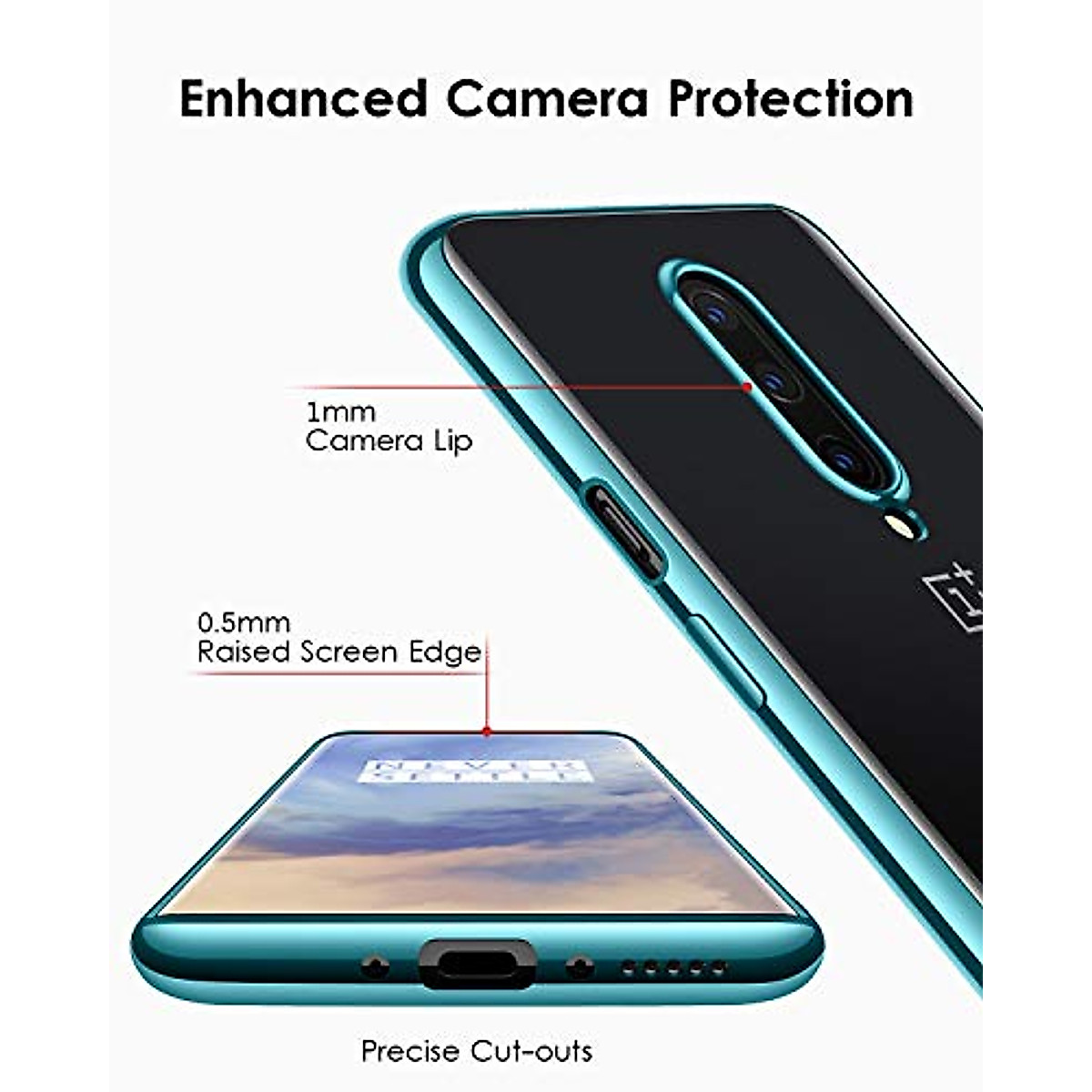 DTTO for Oneplus 7 Pro Case, Soft TPU Clear Stylish Cover All-Round Protection Anti-Falling Case with Metal Luster Edge for Oneplus 7 Pro,Sky Blue